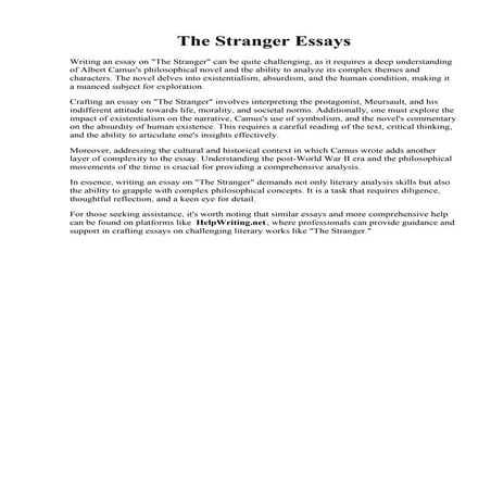 The Stranger Essays. Narrative Technique and Language in Albert Camus ...