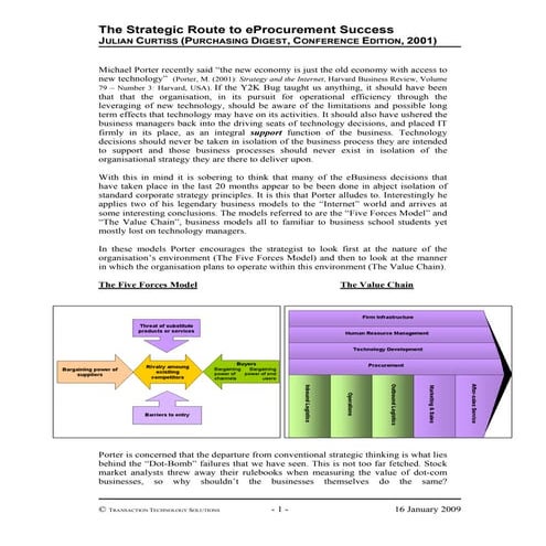 The Strategic Route To E Procurement Success 2001 | PDF