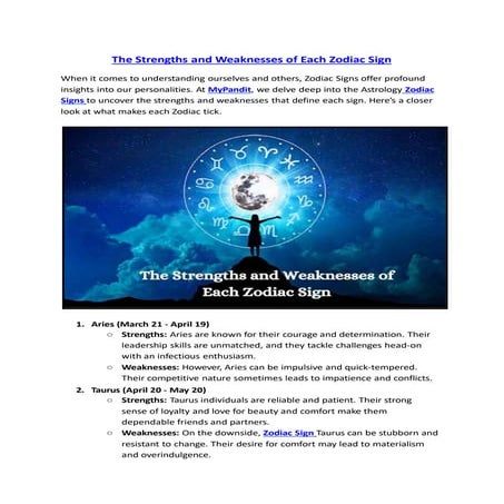 The Strengths and Weaknesses of Each Zodiac Sign | PDF