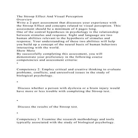 The Stroop Effect And Visual Perception Overview Write a 2-part .docx