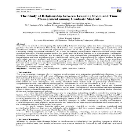 The study of relationship between learning styles and time management ...