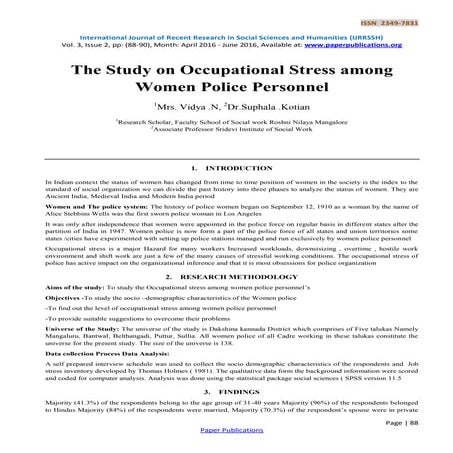 The Study on Occupational Stress among Women Police Personnel | PDF