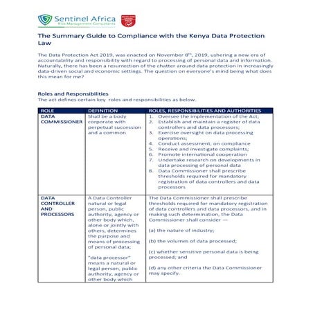 The Summary Guide to Compliance with the Kenya Data Protection Law | PDF