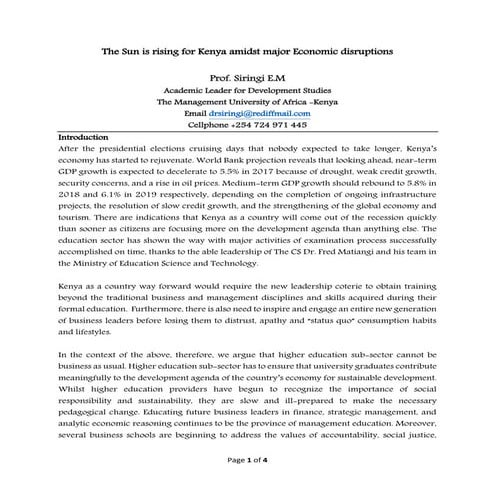 The sun is rising for kenya professor siringi | PDF