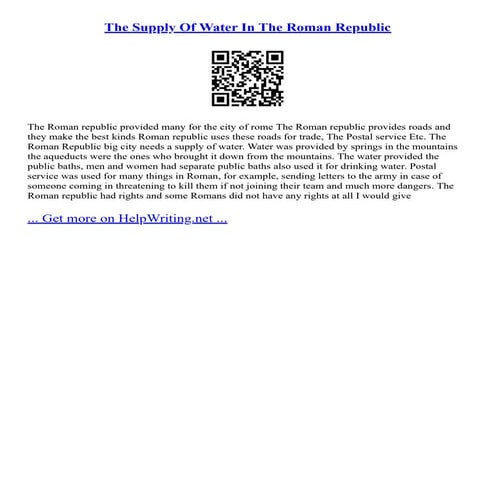 The Supply Of Water In The Roman Republic | PDF