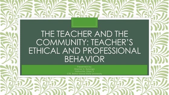 THE TEACHER AND THE COMMUNITY.pptx | Professional School | Postgraduate ...