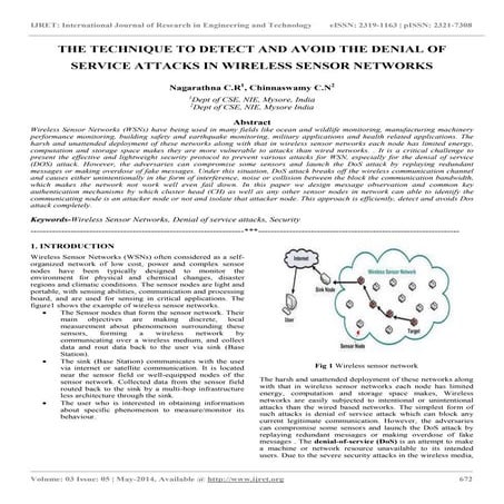 The Technique To Detect And Avoid The Denial Of Service Attacks In Wireless Sensor Networks Pdf 