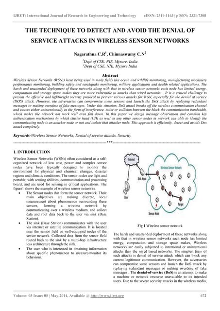 The Technique To Detect And Avoid The Denial Of Service Attacks In Wireless Sensor Networks Pdf