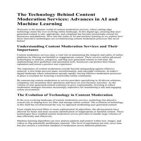 The Technology Behind Content Moderation Services: Advances in AI and ...