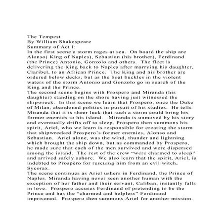 The TempestBy William ShakespeareSummary of Act IIn the f.docx ...