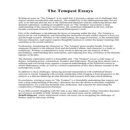 The Tempest Essays. Centenary University | PDF