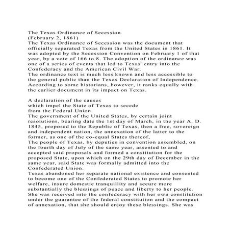 The Texas Ordinance of Secession(February 2, 1861)The Texas Or.docx ...