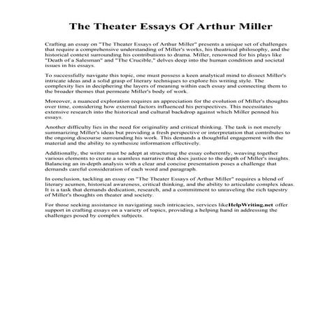 The Theater Essays Of Arthur Miller. Texas A&M University | PDF
