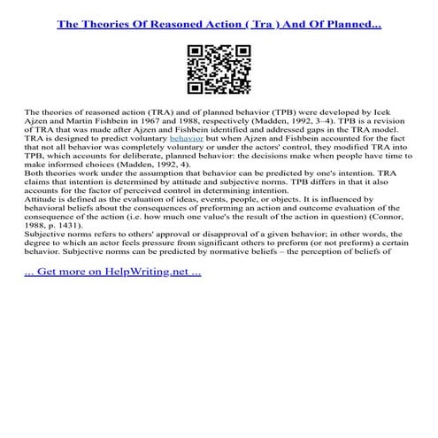 The Theories Of Reasoned Action ( Tra ) And Of Planned... | PDF