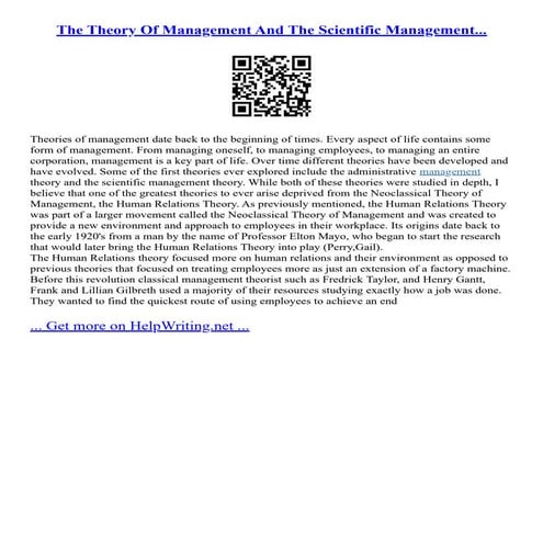 The Theory Of Management And The Scientific Management... | PDF