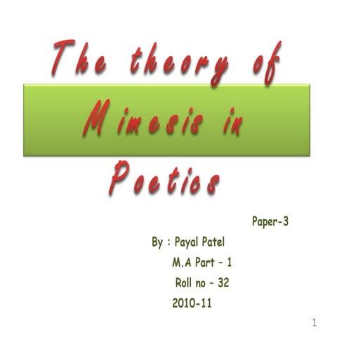 The theory of mimesis in poetics 3 | PPT