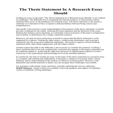 The Thesis Statement In A Research Essay Should | PDF