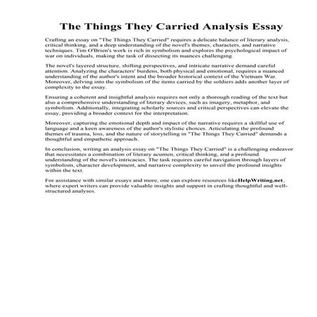 The Things They Carried Analysis Essay | PDF