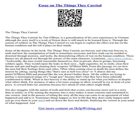 The Things They Carried Essay Questions | PDF | Fiction | Books and ...