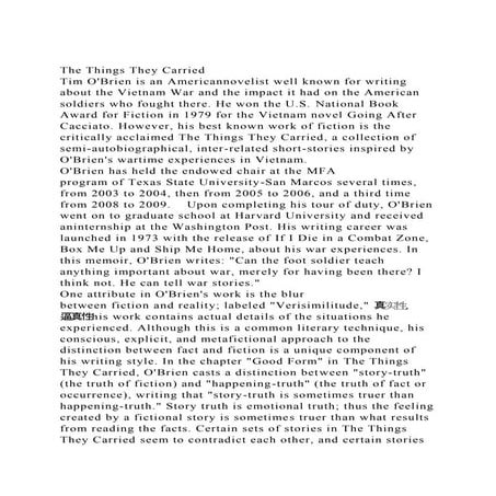 The Things They CarriedTim OBrien is an Americannovelist well k.docx