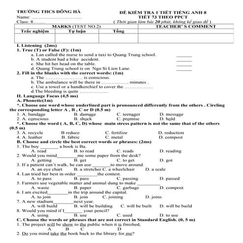 The third test english 8 | PDF