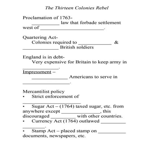 The thirteen colonies rebel cloze notes | DOC