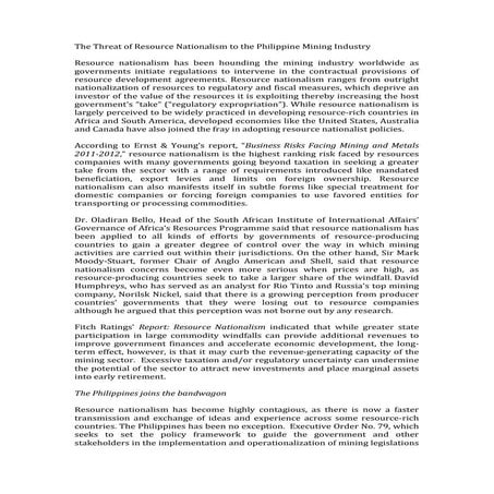 The Threat of Resource Nationalism to the Philippine Mining Industry ...