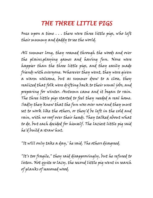 Cuento de los tres cerditos en inglés | DOCX