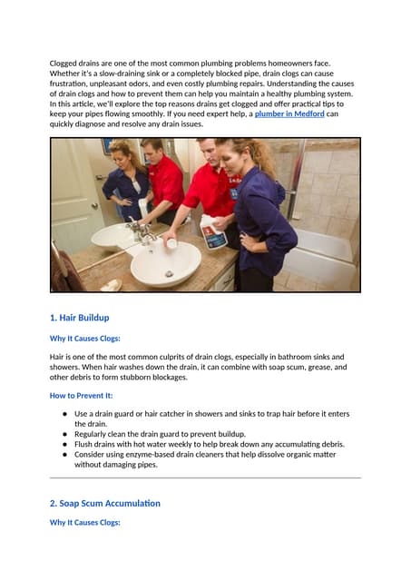 The Common Causes of Clogged Drains | PDF