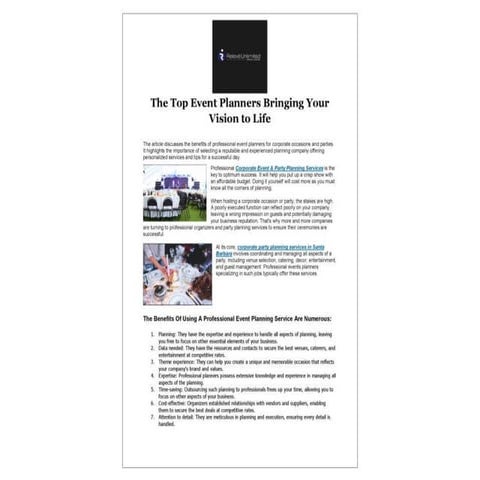 The Top Event Planners Bringing Your Vision to Life | PPT