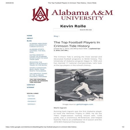 The top football players in crimson tide history kevin rolle | PDF
