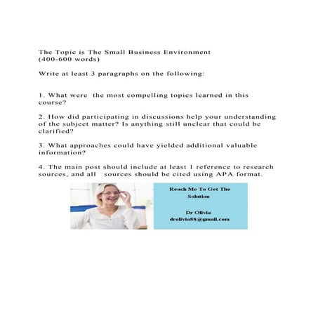 The Topic is The Small Business Environment (400-600 words).docx