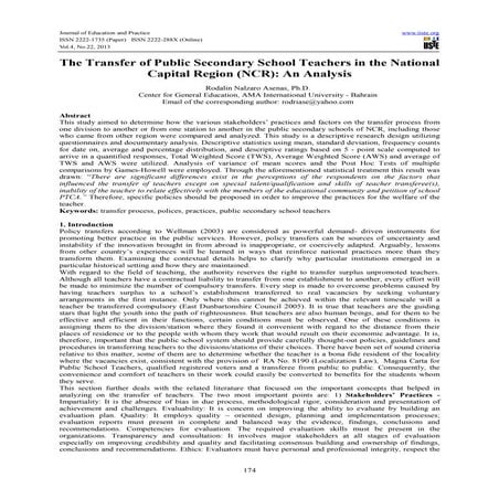 The transfer of public secondary school teachers in the national ...