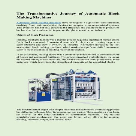 The Transformative Journey of Automatic Block Making Machines | PDF