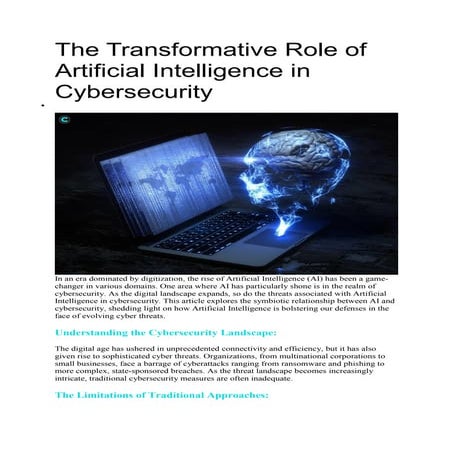The Transformative Role of Artificial Intelligence in Cybersecurity | PDF