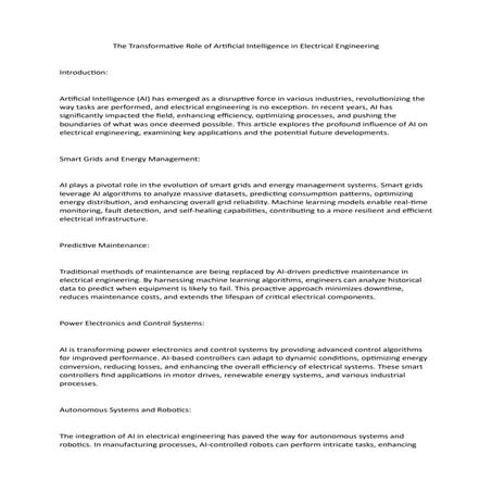The Transformative Role of Artificial Intelligence in Electrical Engineering.pdf | Technology ...