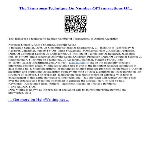 The Transpose Technique On Number Of Transactions Of... | PDF