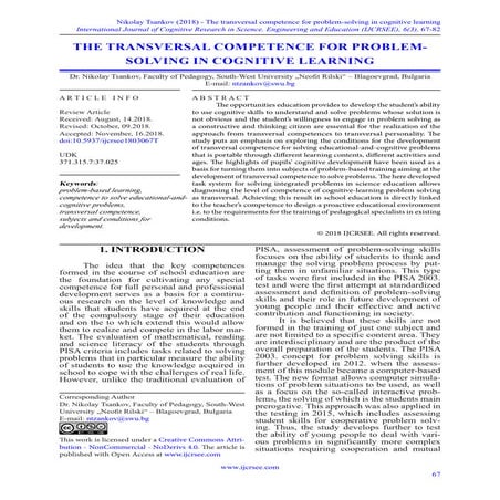 The transversal competence for problem solving in cognitive learning | PDF | Educational ...