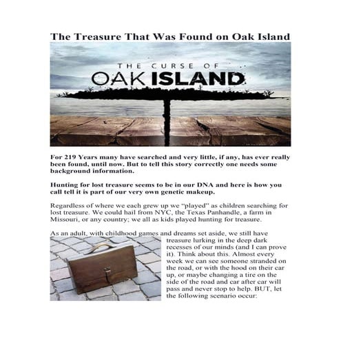 The Treasure Found on Oak Island Nova Sc | PDF