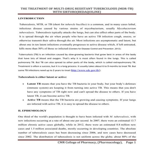 The treatment of multi drug resistant tuberculosis (mdr-tb) with ...