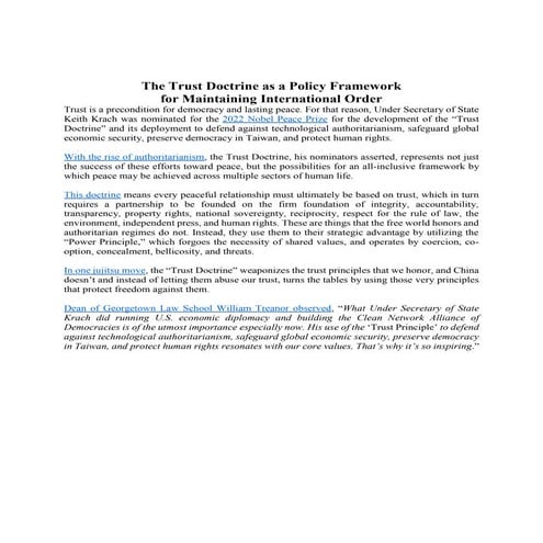 The Trust Doctrine as a Policy Framework for Maintaining International ...