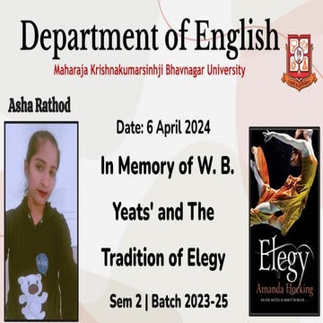 In Memory of w.b. yeats and The Tradition of Elegy | PDF