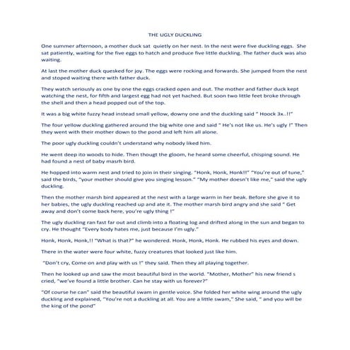 The ugly duckling | DOCX | Birds | Pets