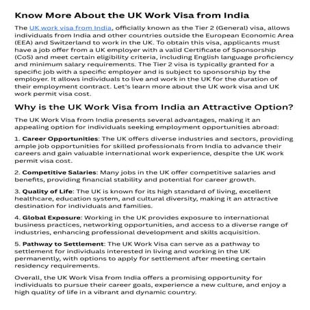 The UK offers several types of work visas, each catering to different ...