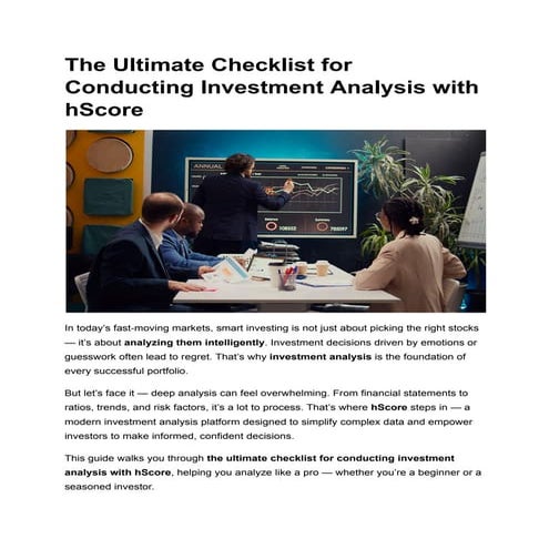 The Ultimate Checklist for Conducting Investment Analysis with hScore | PDF