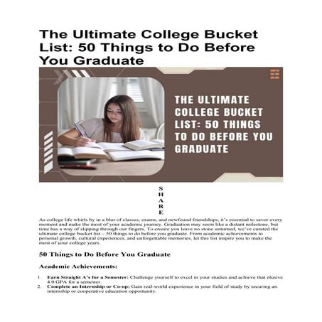 The Ultimate College Bucket List: 50 Things to Do Before You Graduate | PDF