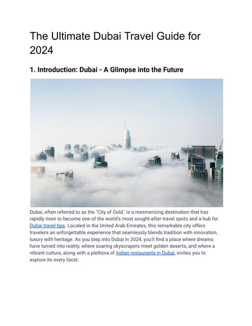 Introduction and Tourist Attraction of Dubai | PPTX | Weather | Science