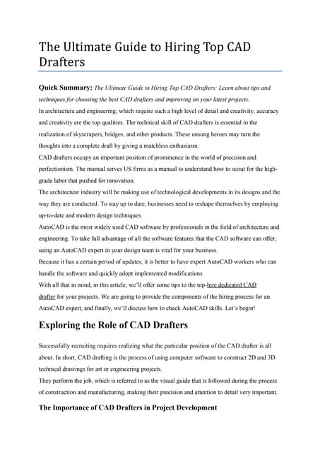 The Ultimate Guide to Hiring Top CAD Drafters. | PDF The Ultimate Guide to Hiring Top CAD Drafters. | PDF