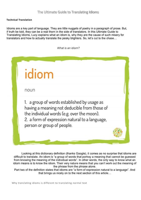 The ultimate guide to translating idioms | PDF The ultimate guide to translating idioms | PDF