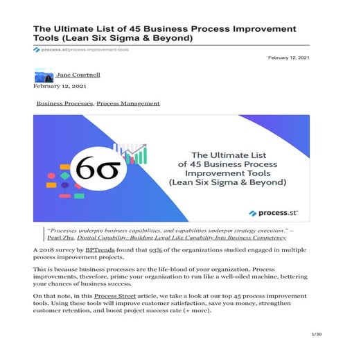 The Ultimate List of 45 Business Process Improvement Tools (Lean Six ...